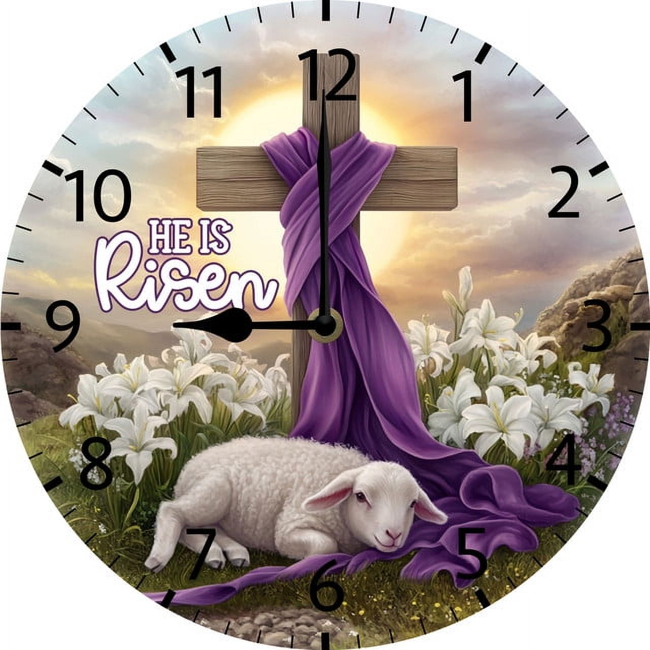 SRongmao Christian Wall Art Bible Verse Decor He is Risen Wall Clock ...