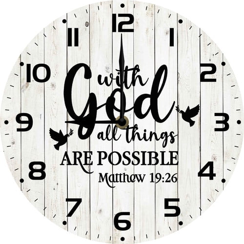 SRongmao Christian Wall Clock With God All Things Are Possible Sign ...