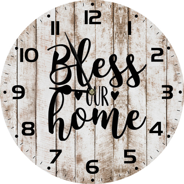 SRongmao Christian Wall Clock Wooden Bible Verses Wall Clock Bless Our ...