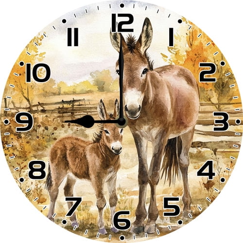 SRongmao Donkey Wall Clock with Black Hour Hand Cute Animal Sign 10inch ...