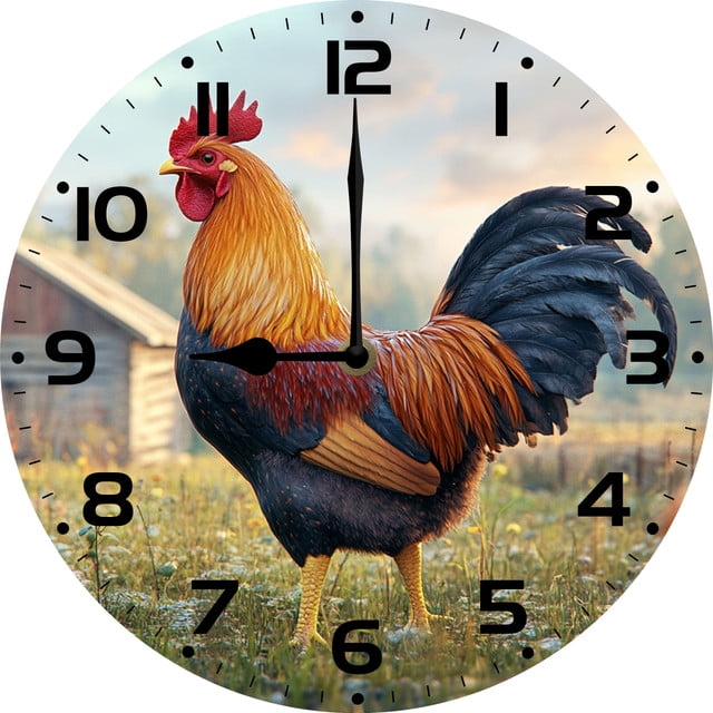 SRongmao Farm Themed Wall Clock Rooster Wall Clock Wall Art Silent Non ...