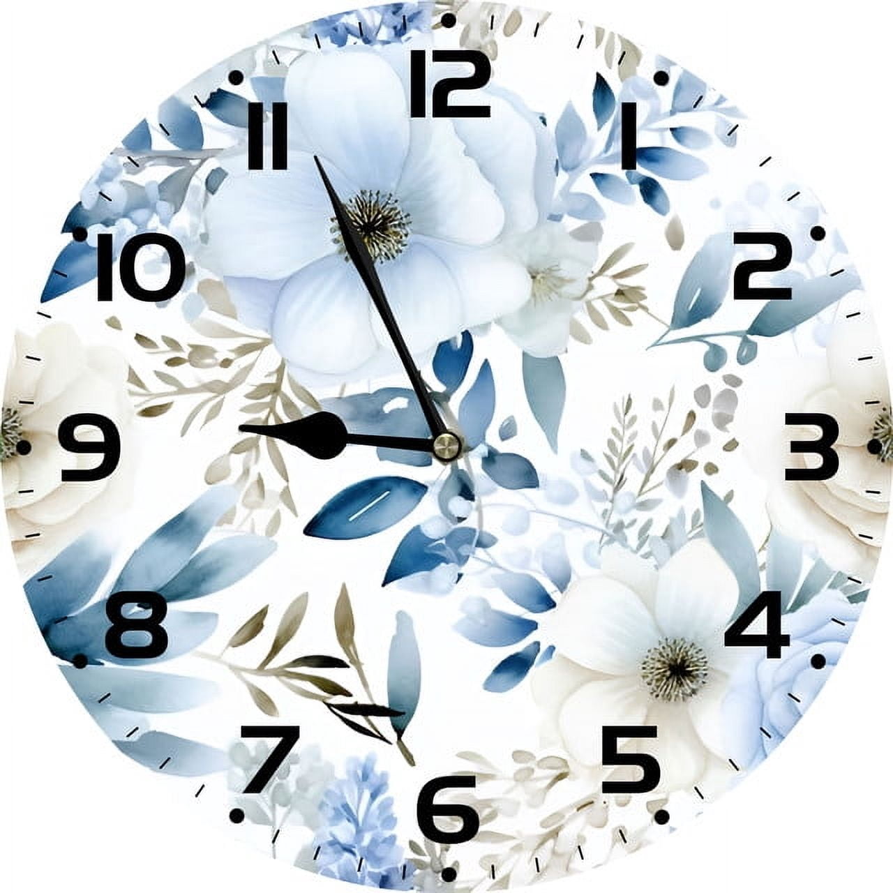 SRongmao Flower Wall Clock Floral Sign Floral Wall Clock Silent Non Ticking 10inch Wooden ...