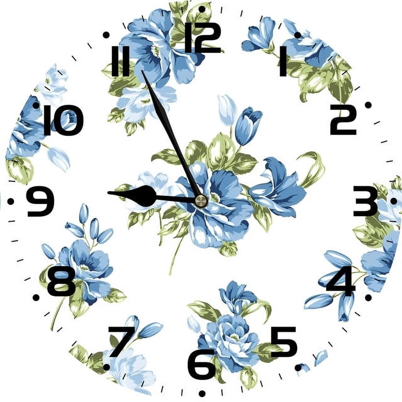SRongmao Flower Wall Clock Floral Wall Decor Floral Wall Clock Silent Non Ticking 10inch Wooden ...