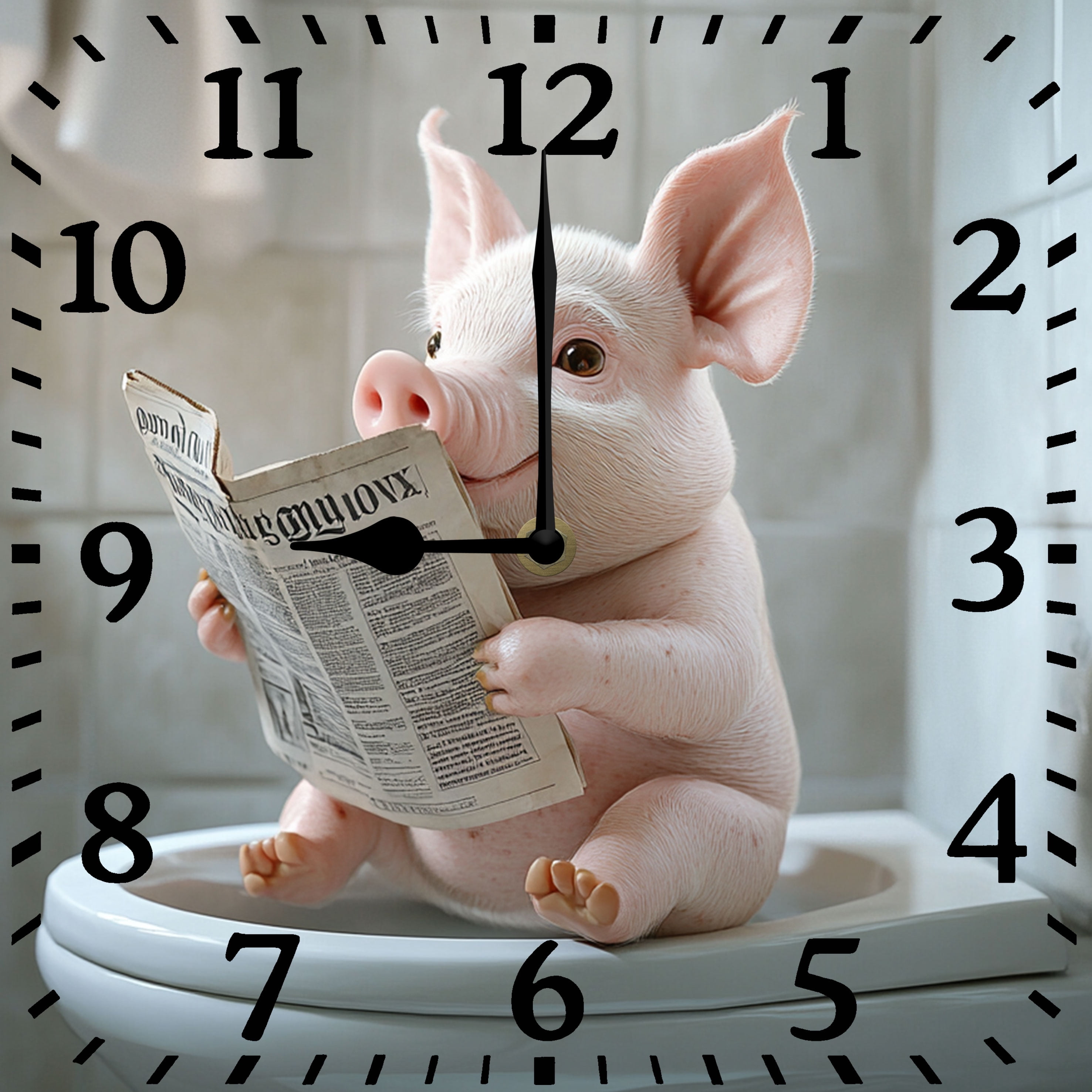 SRongmao Funny Bathroom Clock Pig On Toilet with Newspaper Wall Clock ...