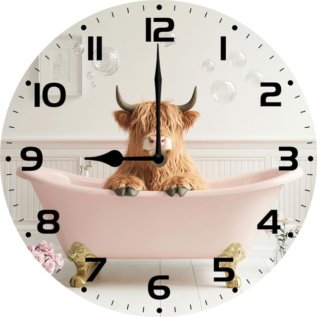 SRongmao Funny Bathroom Decor Highland Cow Wood Wall Clock 10inch ...