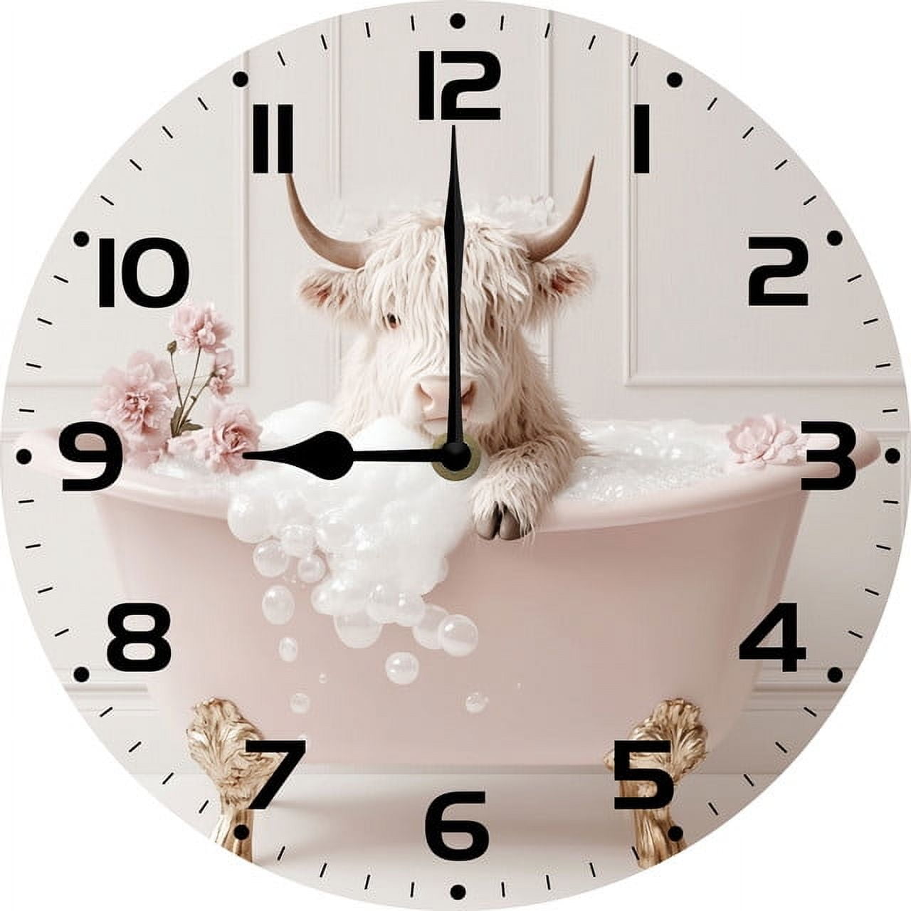SRongmao Funny Bathroom Wall Clock Highland Cow in Bathtub Wall Clock ...