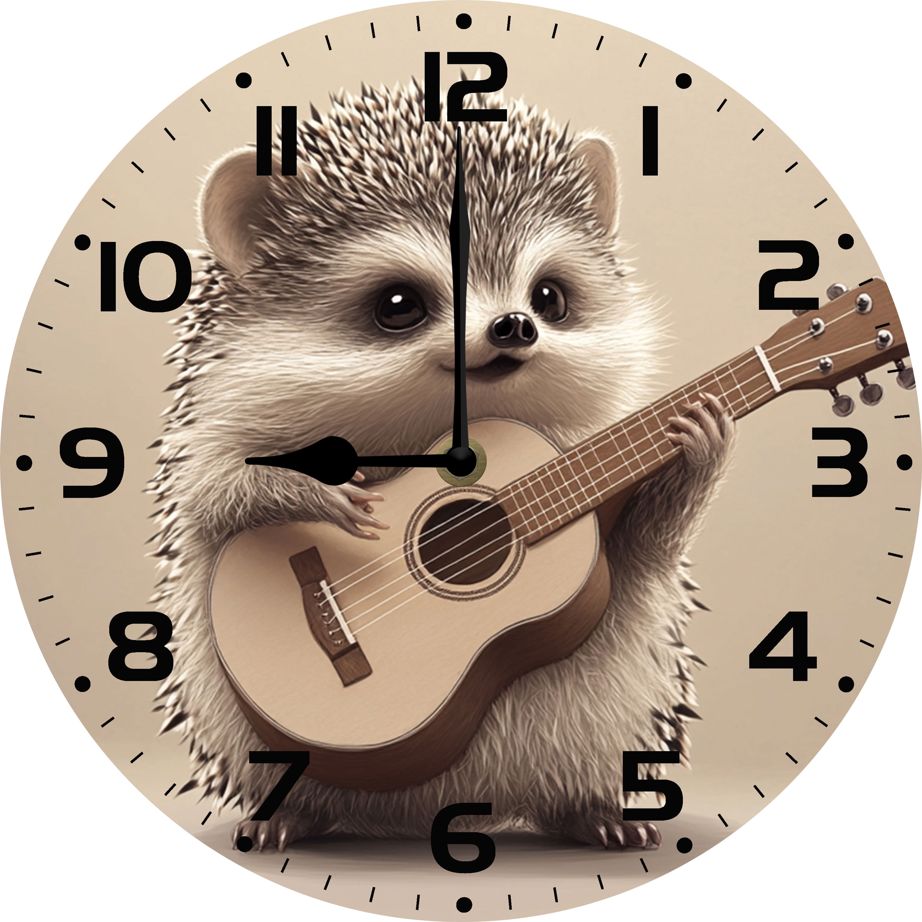 SRongmao Funny Clocks Play Guitar Hedgehog Wall Clock 10inch Round Wood ...