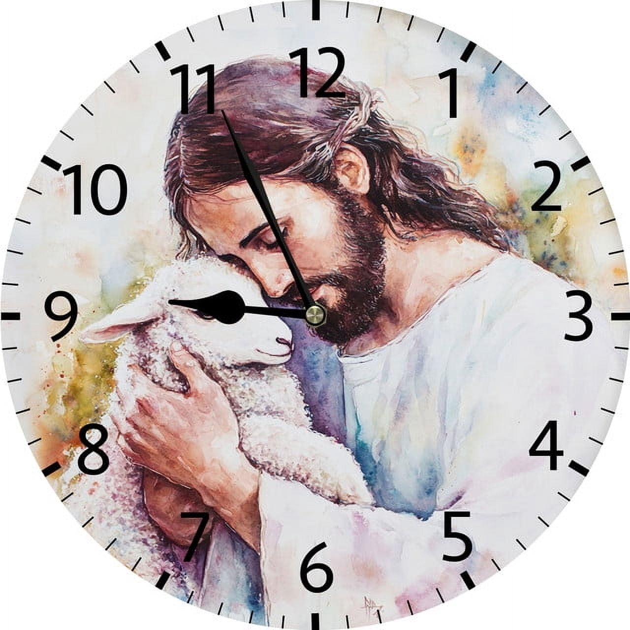 SRongmao Jesus Wall Decor Jesus and Lamb Wall Clock Vintage Wooden ...