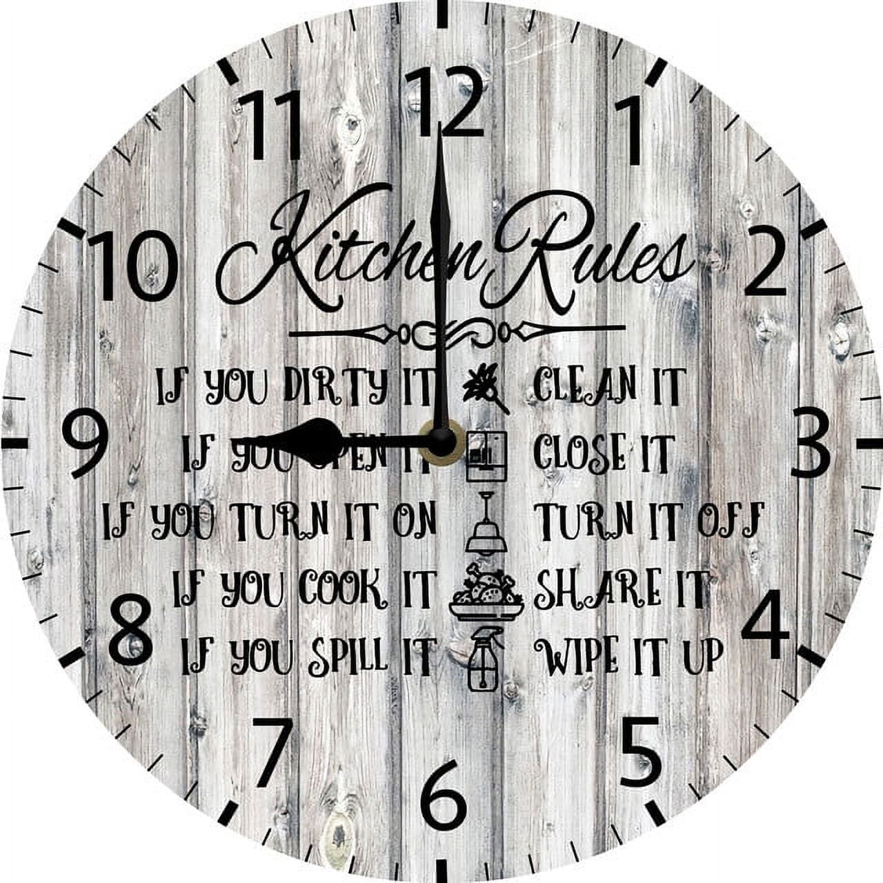 SRongmao Kitchen Sign Kitchen Rules Wood Wall Clock Farmhouse Wall ...