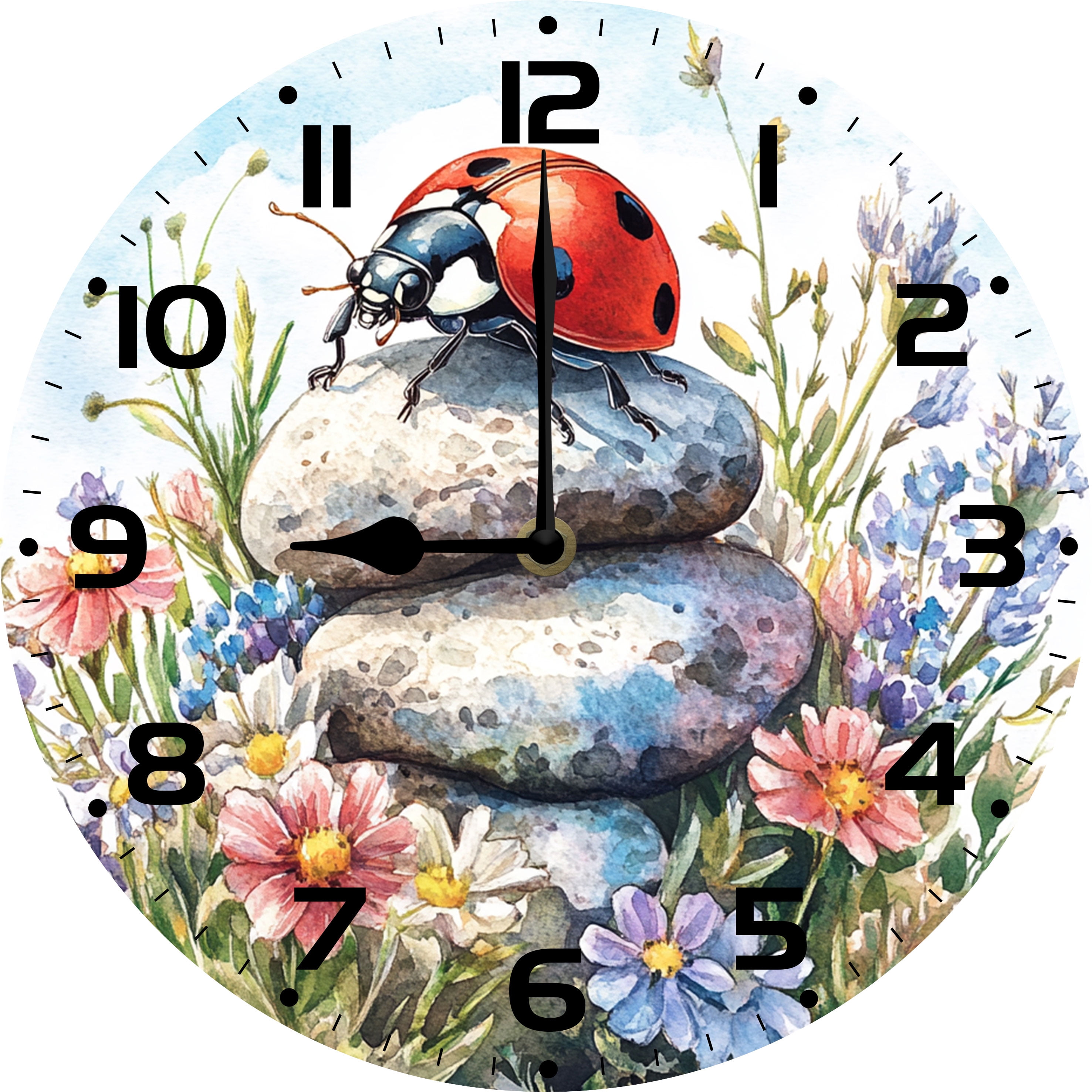 SRongmao Ladybug Clocks 10inch Battery Operated Silent Non Ticking ...