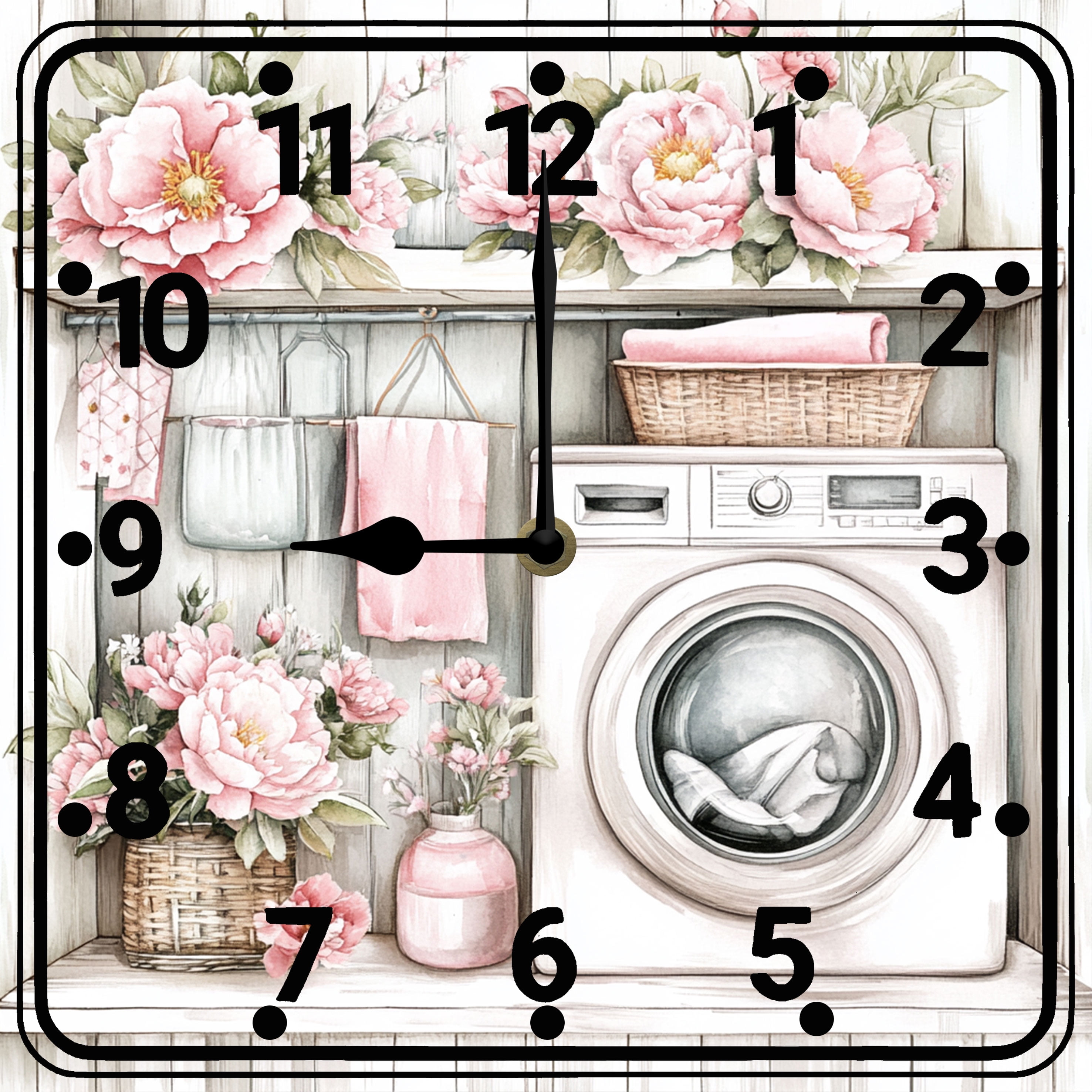 SRongmao Laundry Room Sign Laundry Room Wood Clock Silent Wall Clock ...
