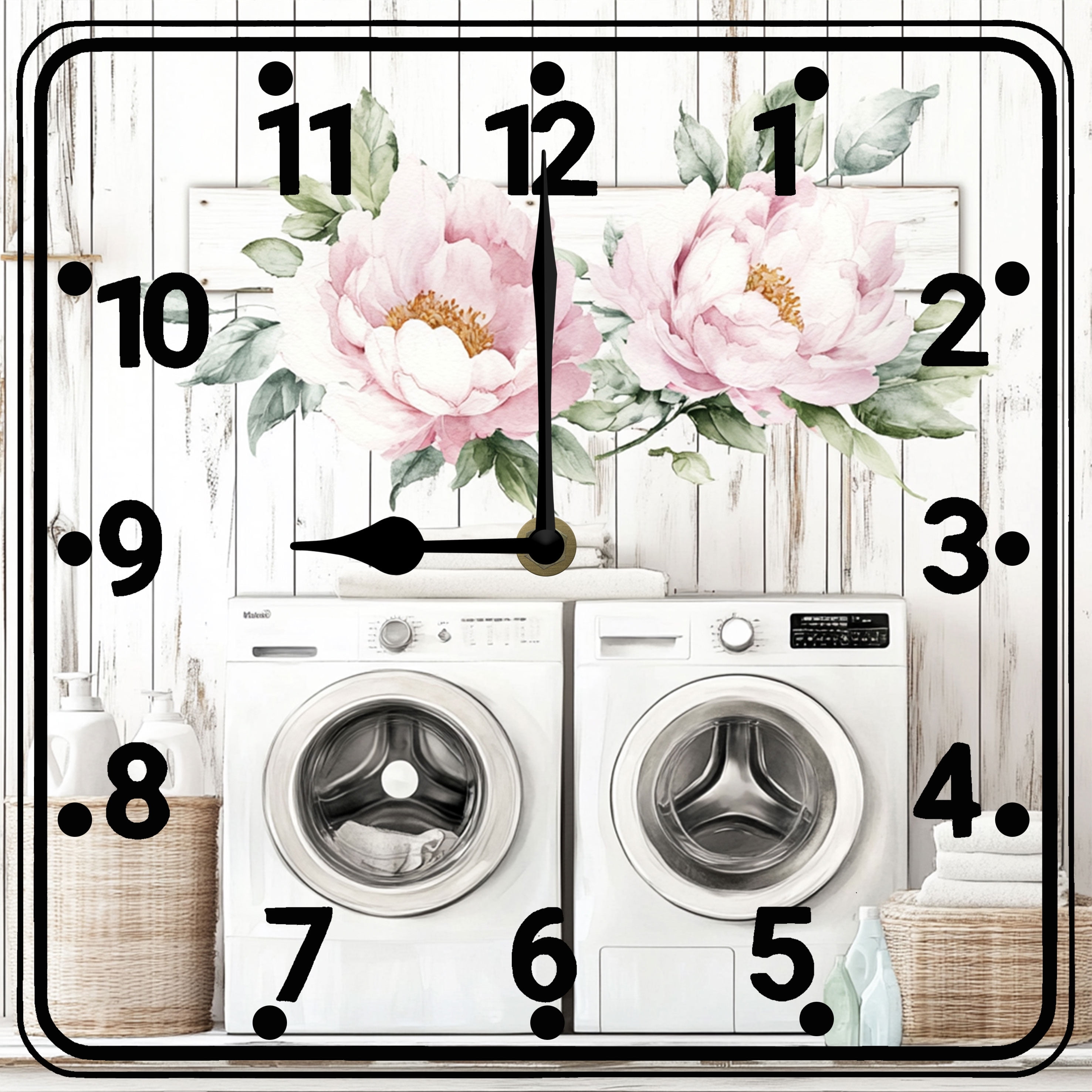SRongmao Laundry Room Wall Clock 10inch Silent Non-Ticking Square Wall ...
