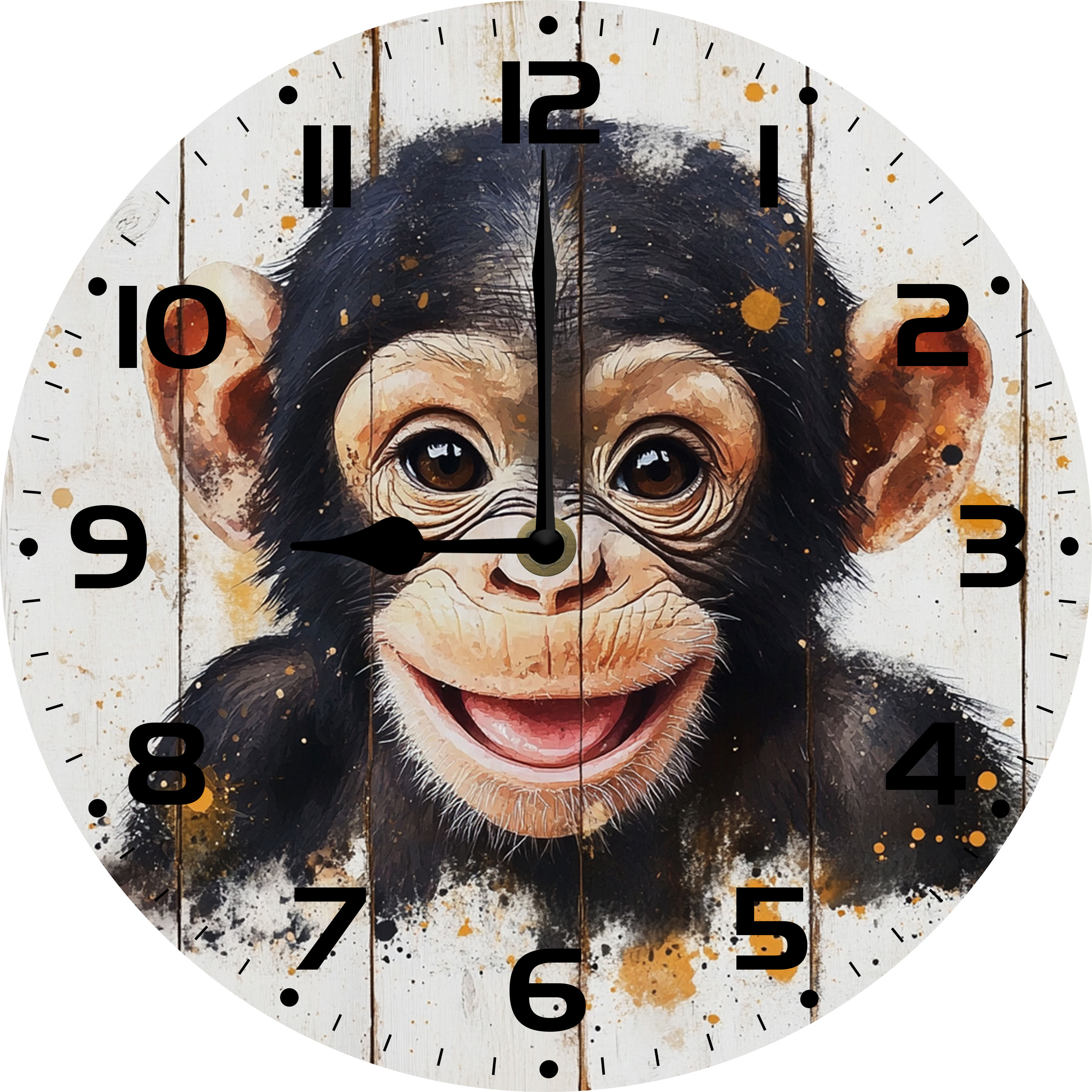 SRongmao Monkey Wall Clock 10inch Round Wood Silent Non Ticking Battery Operated Clock for ...