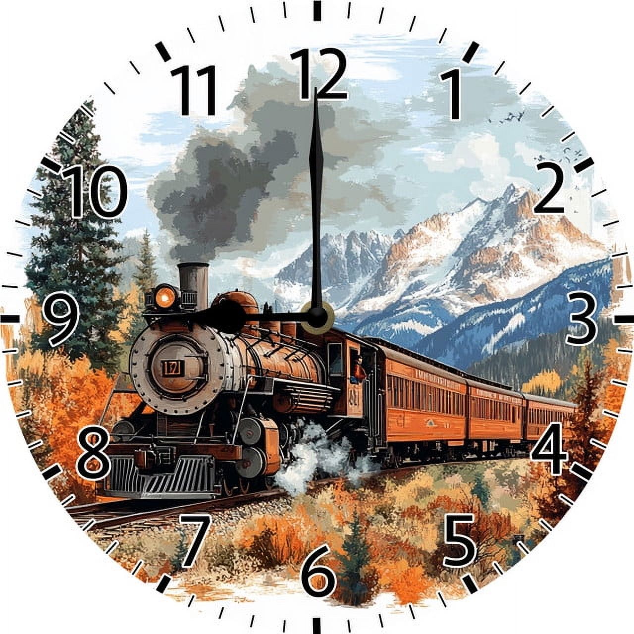 SRongmao Old Train Wall Clock Vintage Wooden Battery Operated Non ...