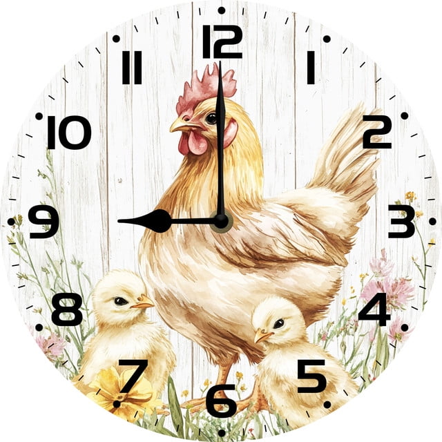 SRongmao Retro Chicken Wall Clock Hen Clocks Silent Non Ticking Round ...