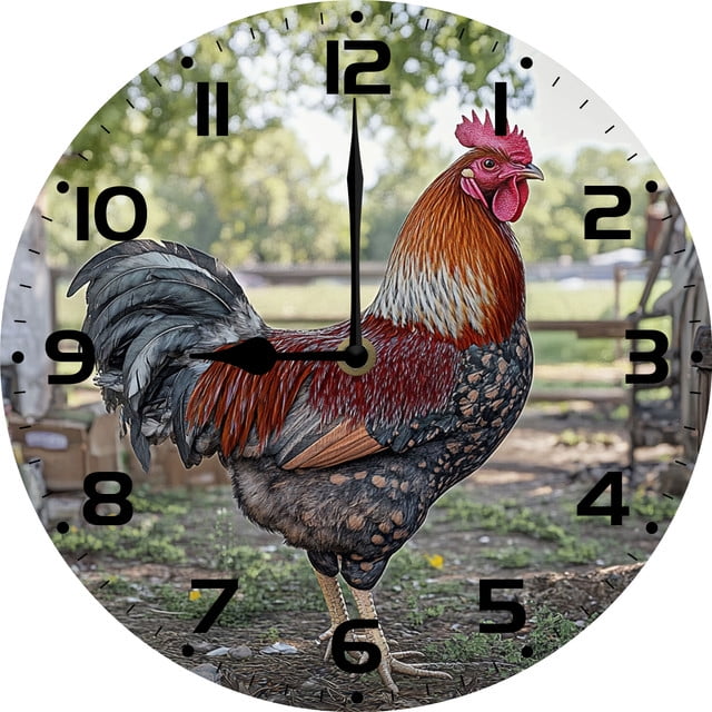 SRongmao Rooster Wall Clock Chicken Wall Clocks 10inch Wood Clock ...