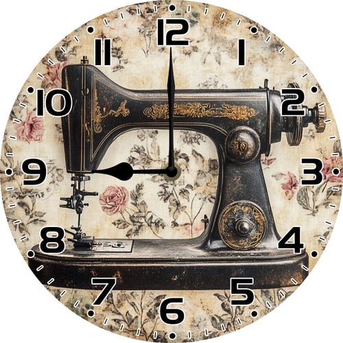SRongmao Sewing Machine Wall Clock 10inch Battery Operated Non-Ticking ...