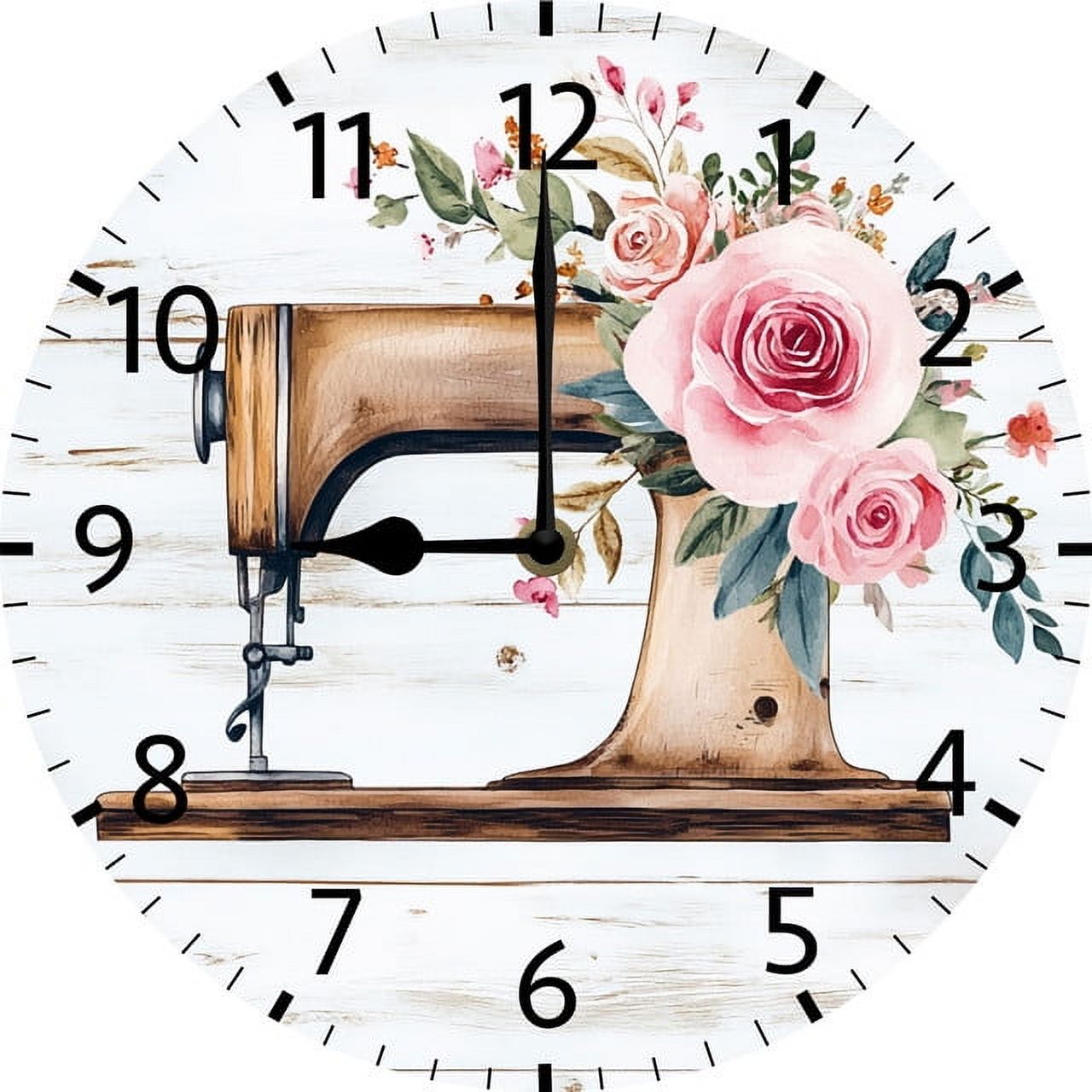 SRongmao Sewing Room Art Sewing Wall Clock Vintage Round Colorful Silent Non Ticking Battery ...