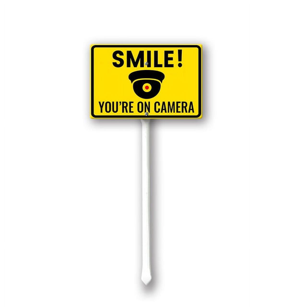 SRongmao Smile You're on Camera Yard Sign with Stake -8x12inch Lawn ...