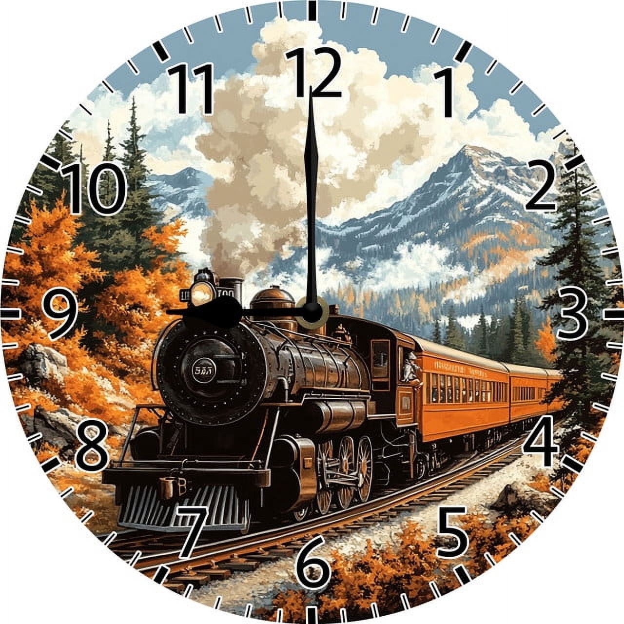 SRongmao Steam Train Wall Clock Vintage Wooden Battery Operated Non ...