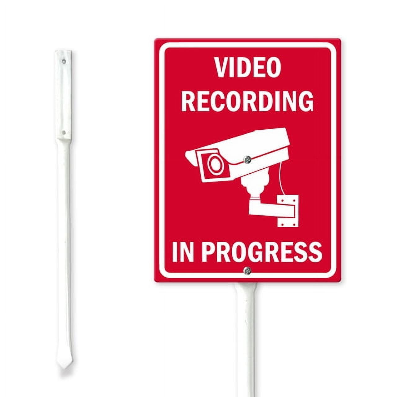 SRongmao Video Recording In Progress Yard Sign with Stake 8x12inch Sturdy Aluminum Sign Rust ...