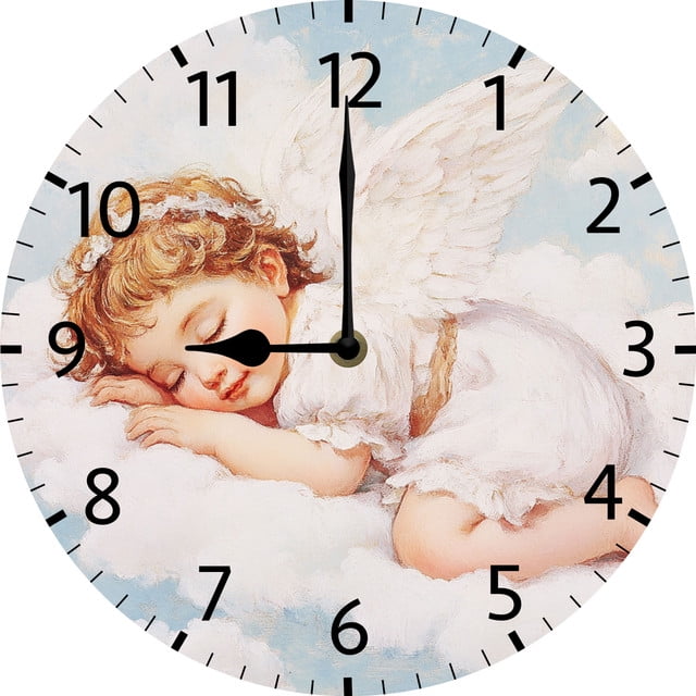 SRongmao Wall Clock Purple Watercolor Cute Angels Wall Clock Silent Non ...