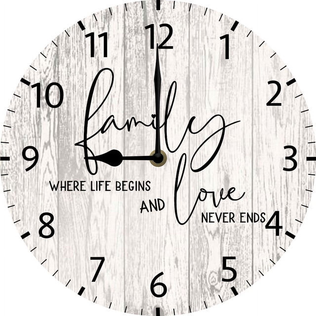 SRongmao Wall Clock Silent Non Ticking Round Clocks Family Where Life Begins and Love Never Ends ...