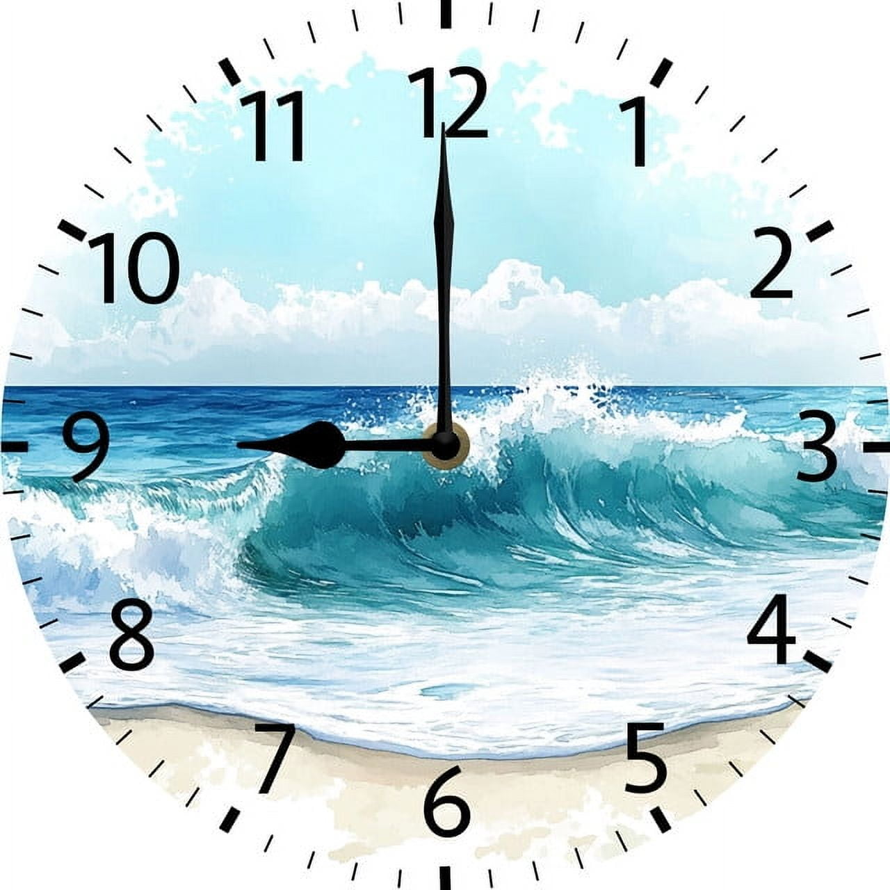 SRongmao Wall Clocks Ocean Wave Sea Beach Digital Clock Non-Ticking ...