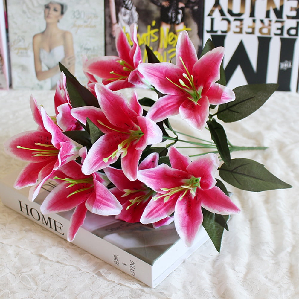 SRstrat 10 Heads Artificial Flowers Tiger Lily Real Touch Fake Flowers ...