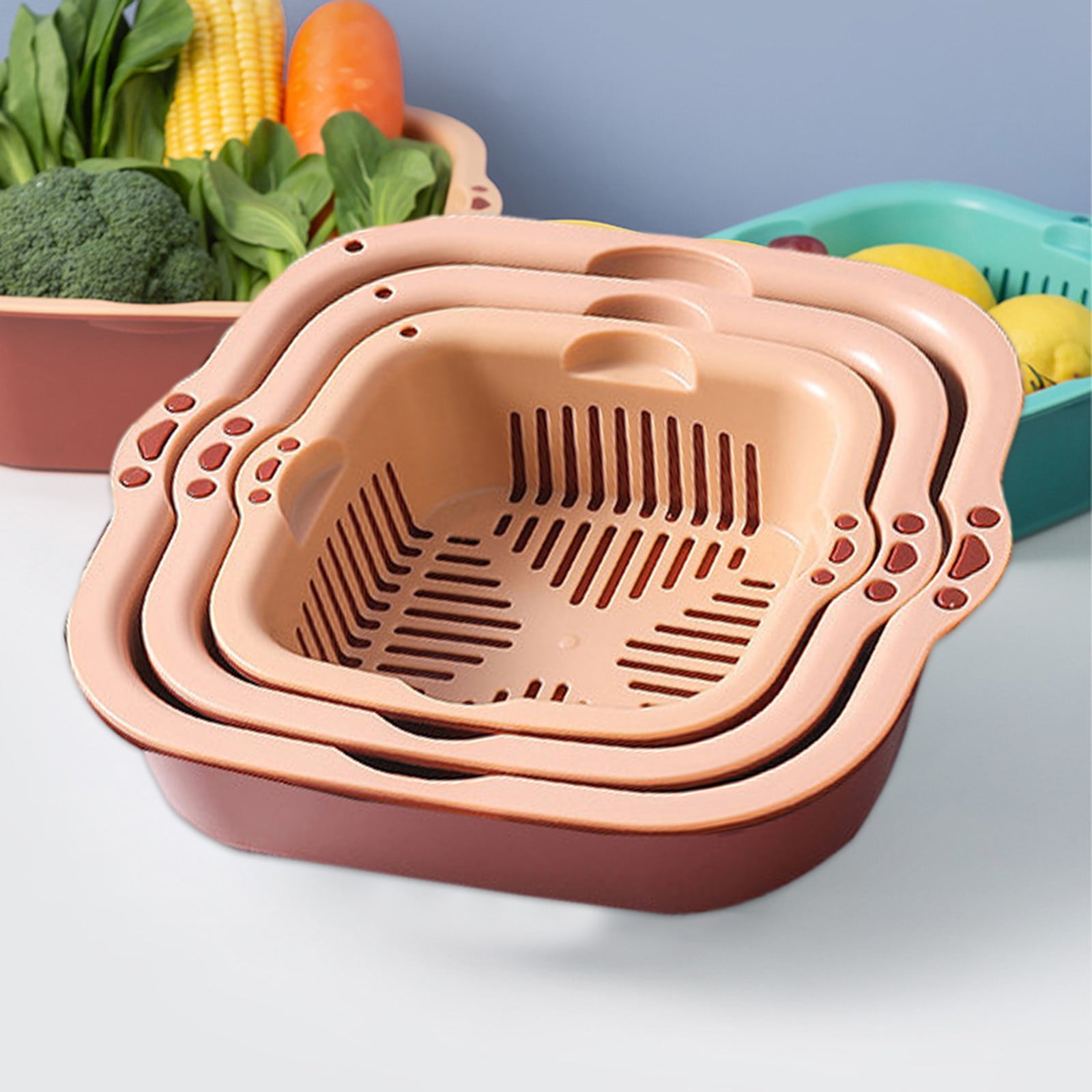 SRstrat 6 Pack Vegetable Washing Basket, 2-in-1 Drain Colander Bowl Set ...