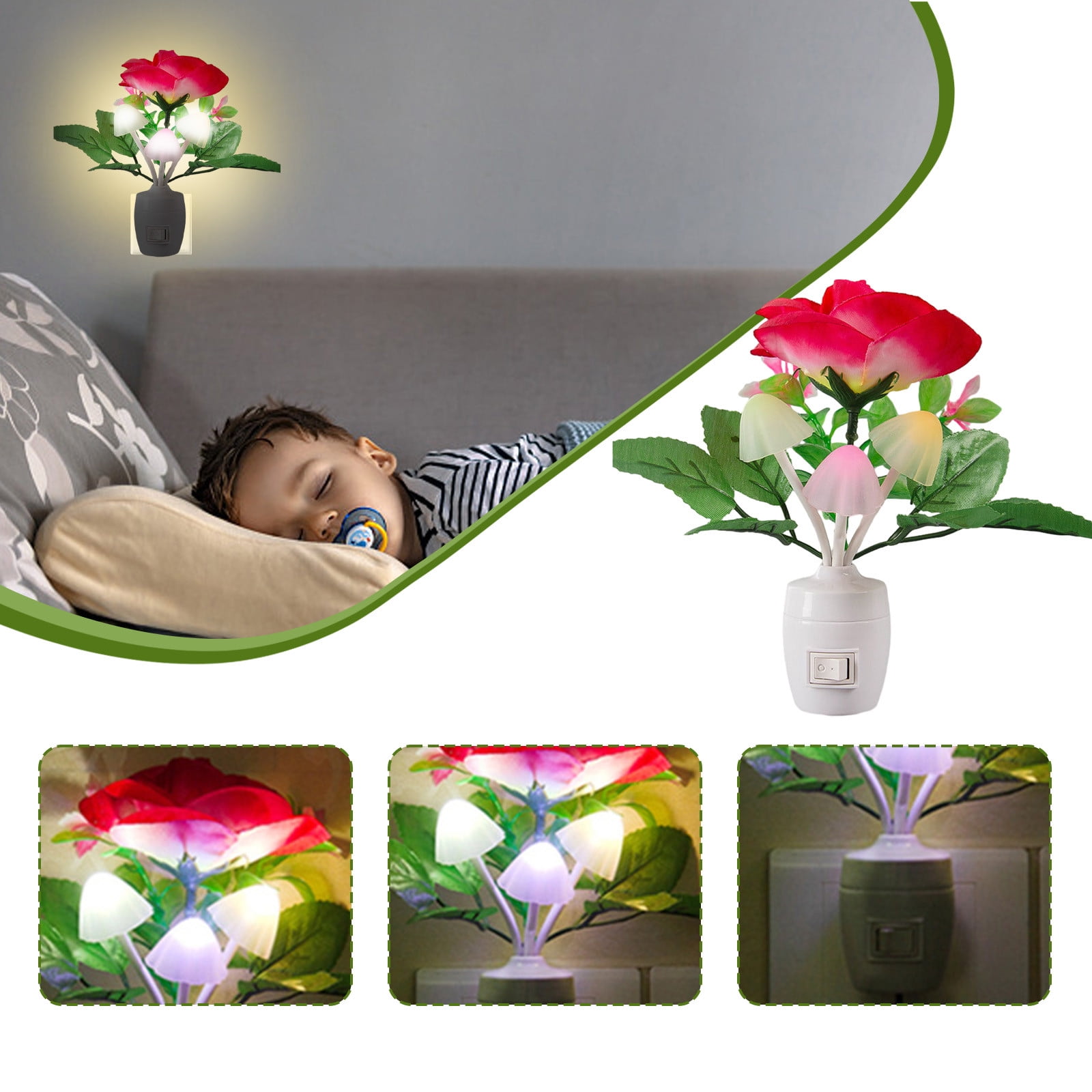 SRstrat LED Night Light Plug-in Nightlight,Color Changing Rose Flower ...