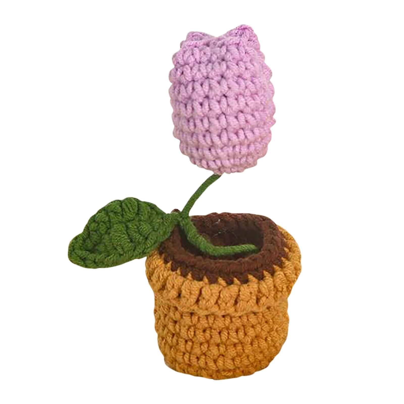 SRstrat Wool Crochet Bouquet with Flower Pot Set Artificial Handmade ...