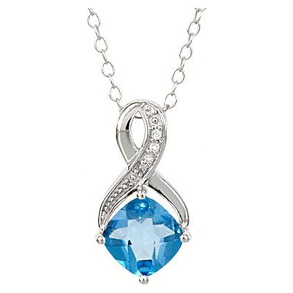 SS Blue Topaz & Diamond Pendant with Chain - Walmart.com