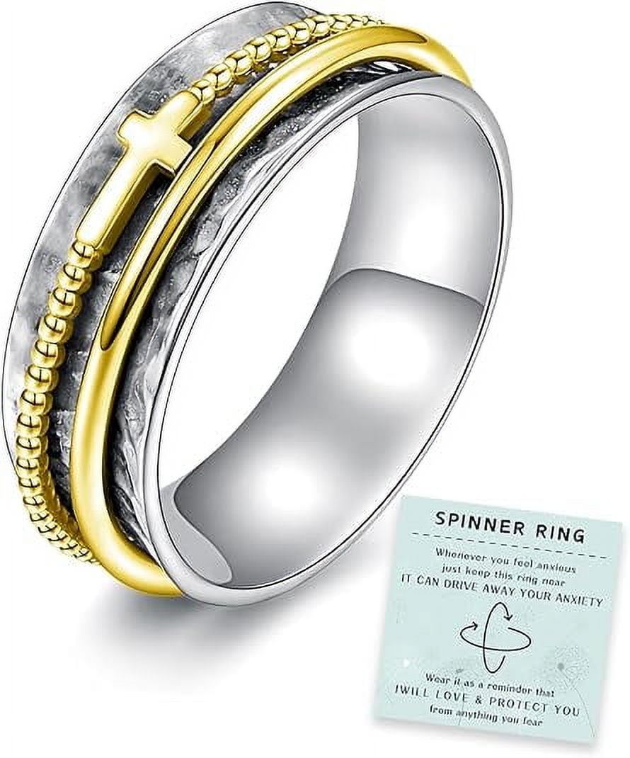 SS DESIGNS 925 Sterling Silver Cross Fidget Ring for Women – Wide ...