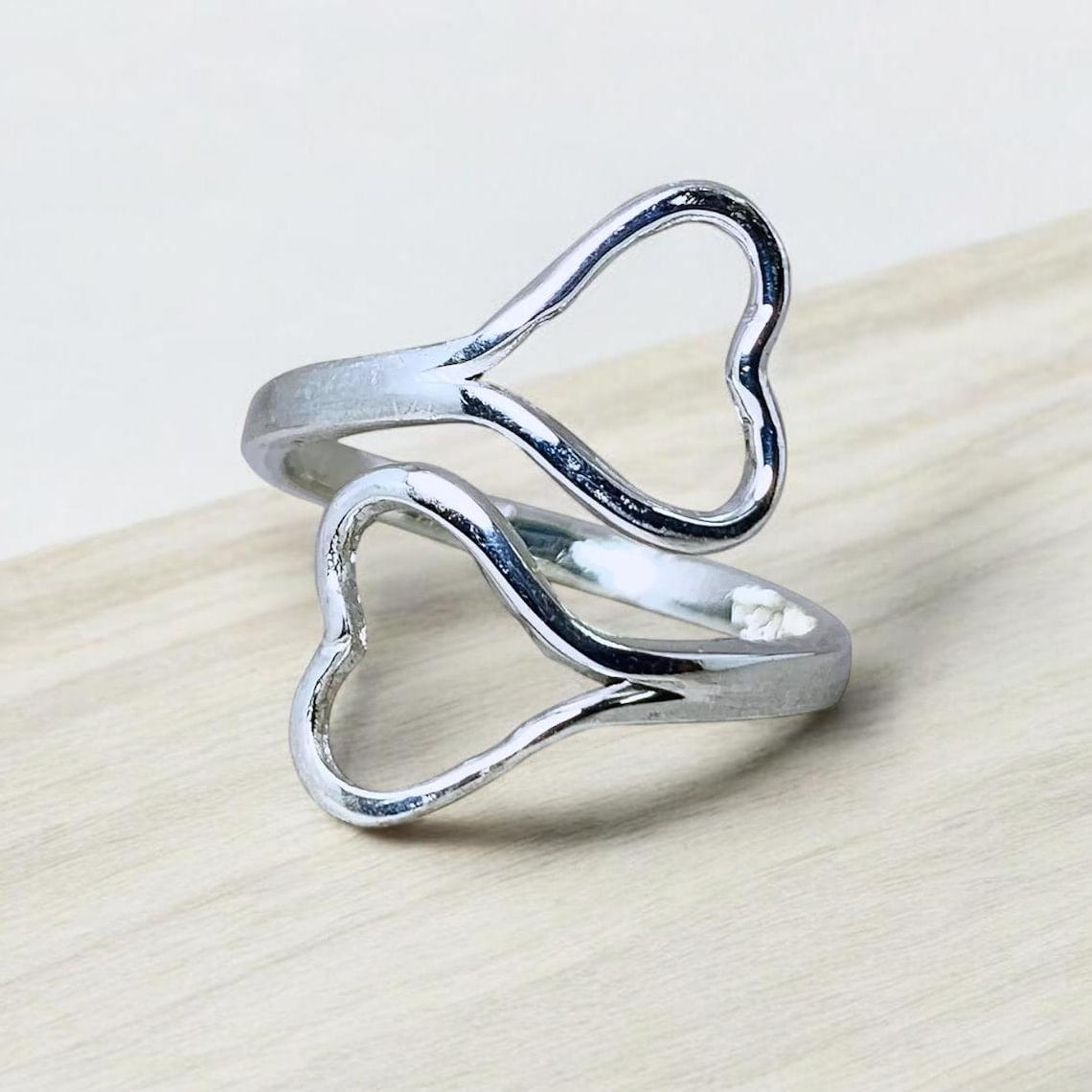 SS DESIGNS 925 Sterling Silver Double Heart Ring for Women – Adjustable ...