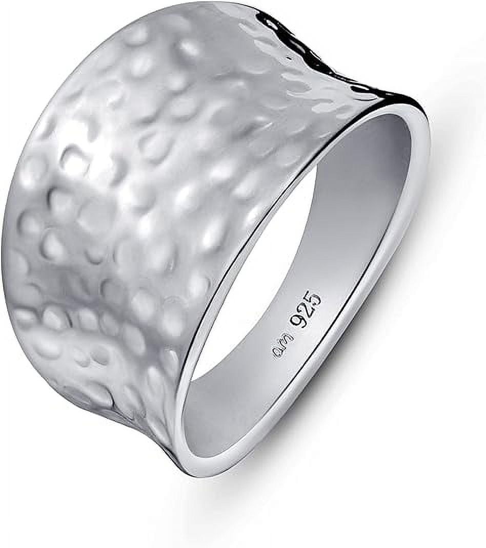 SS DESIGNS 925 Sterling Silver Hammered Ring for Women – Classic Handmade Wide Band, Minimalist ...
