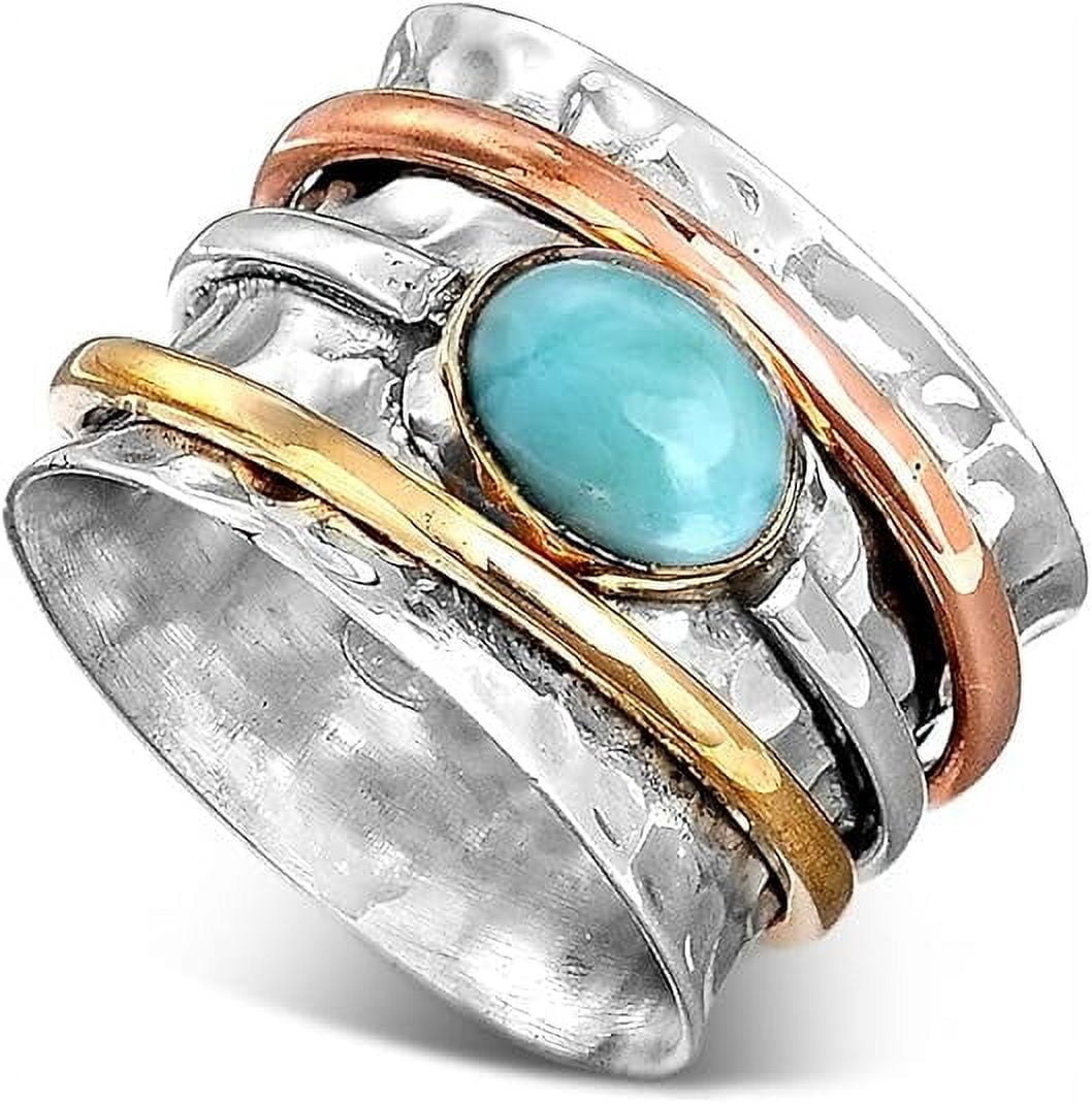 SS DESIGNS 925 Sterling Silver Spinner Larimar Ring for Women | Wide ...