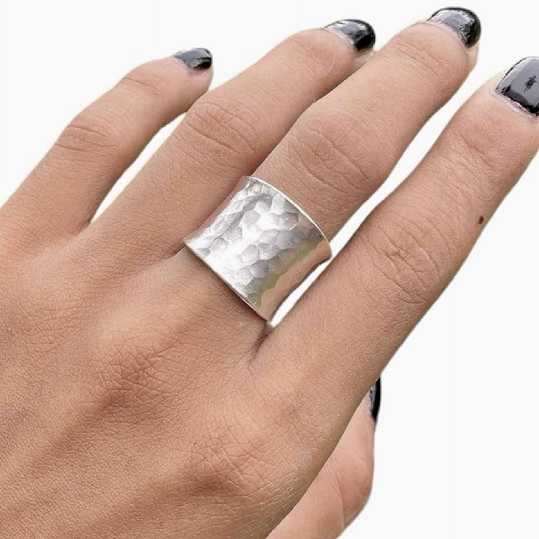 SS DESIGNS 925 Sterling Silver Wide Band Ring – Handmade Hammered Wrap ...