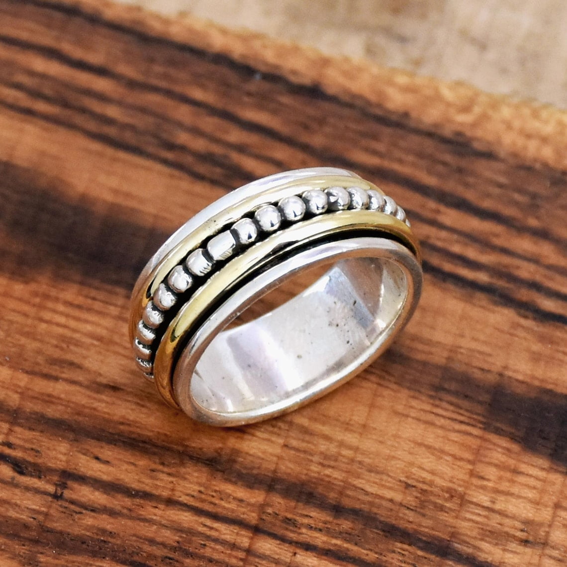 SS DESIGNS Beaded Spinner Ring, 925 Sterling Silver Ring, Narrow Band ...