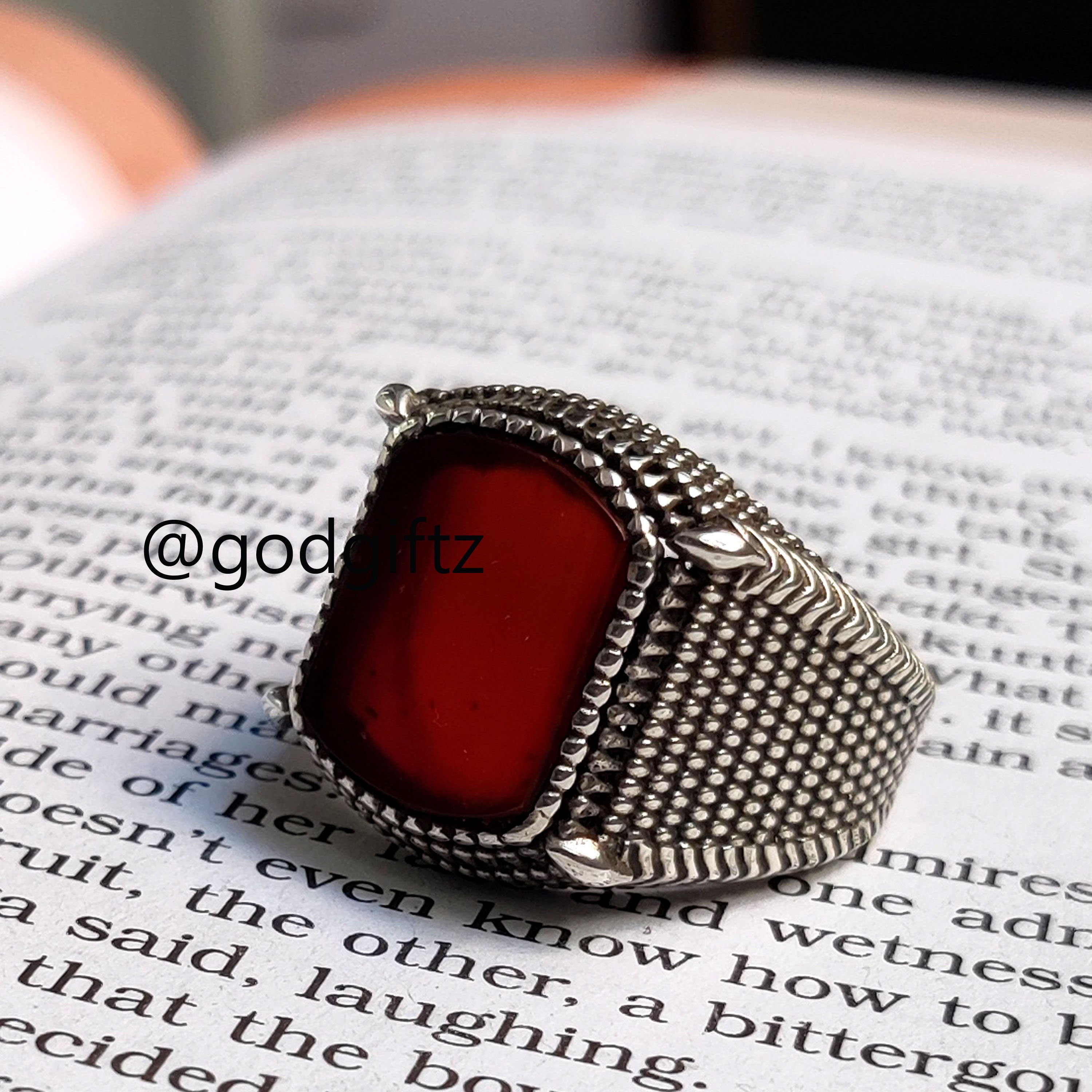 SS DESIGNS Carnelian Signet Ring: 925 Sterling Silver Cushion Cut Stone ...