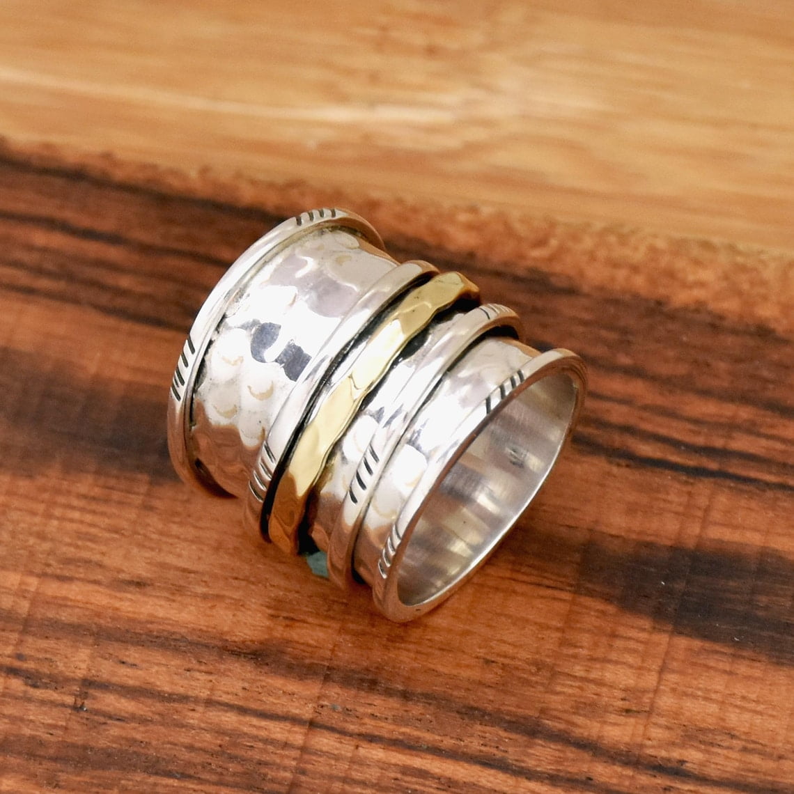 SS DESIGNS Extra Wide Spinner Ring, 925 Sterling Silver Ring Two Tone ...