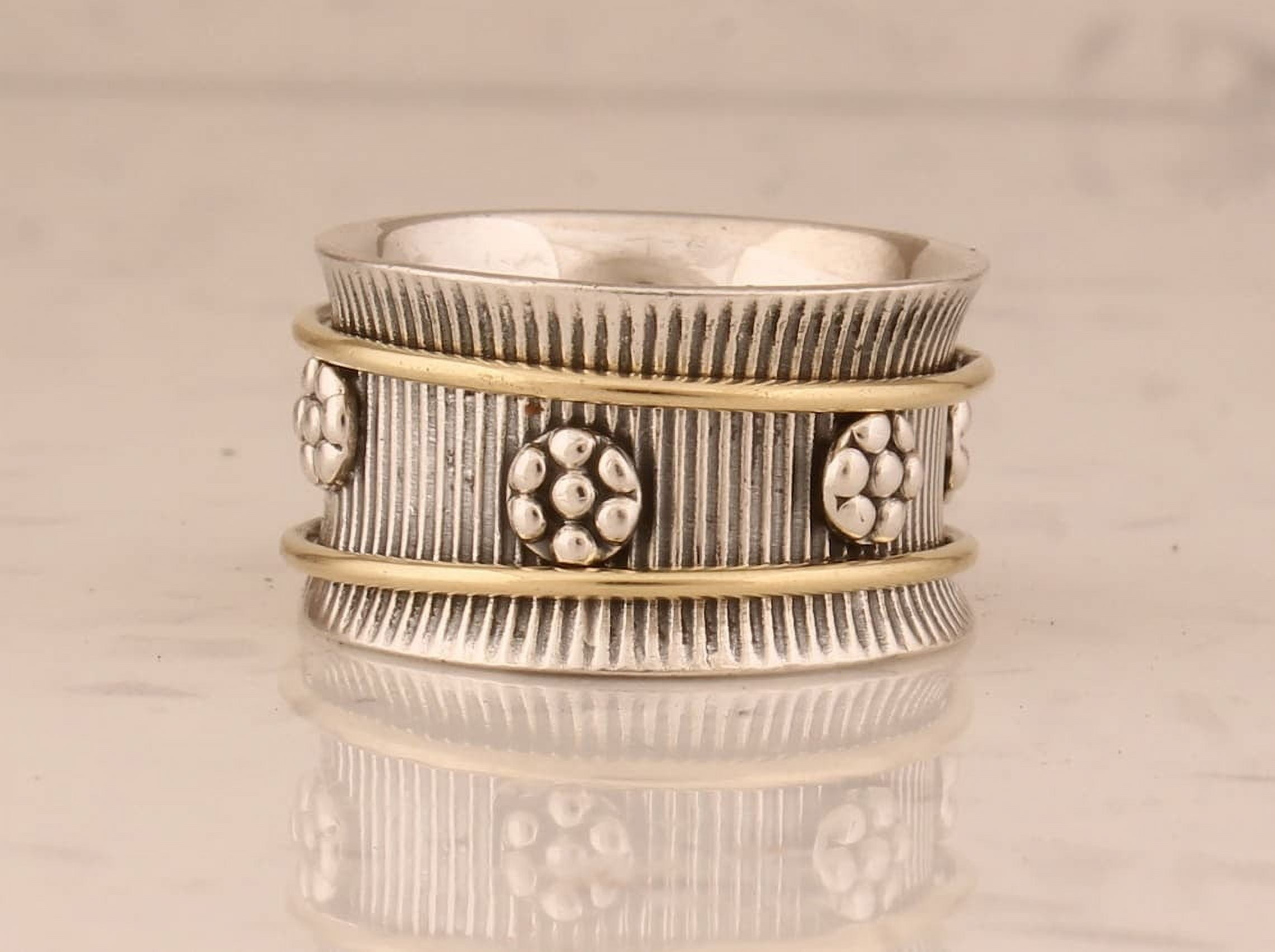 SS DESIGNS Flower Sterling Silver Spinner Ring – 925 Stamped Two-Tone ...
