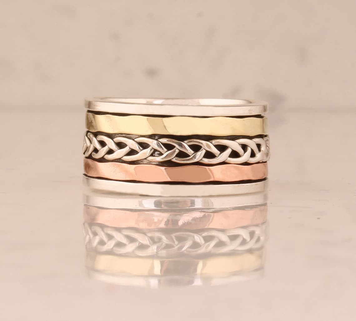 SS DESIGNS Hand-Hammered 925 Sterling Silver Spinner Ring – Textured ...