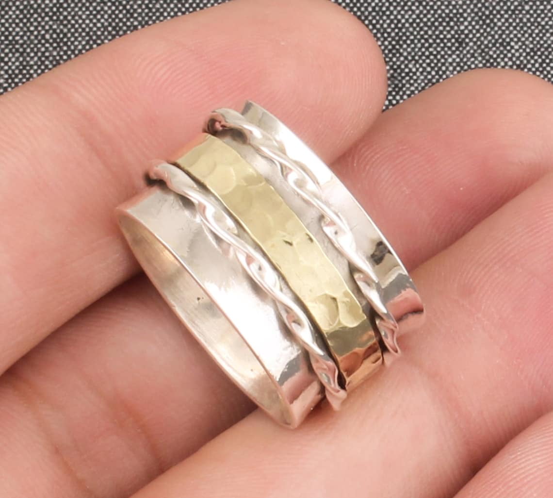 SS DESIGNS Handmade Textured Hammered Sterling Silver Spinner Ring ...