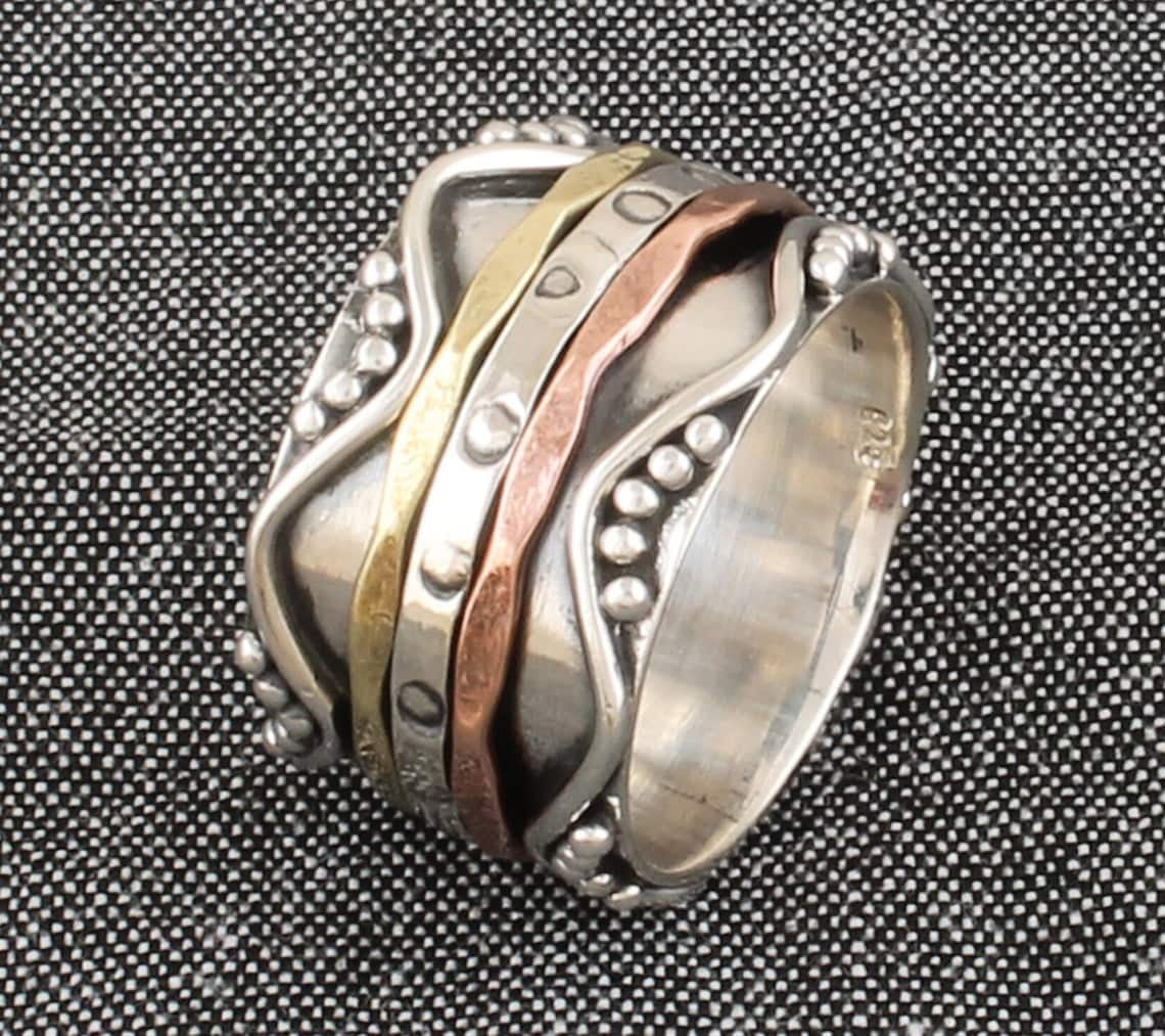 SS DESIGNS Handmade Textured Hammered Sterling Silver Spinner Ring ...