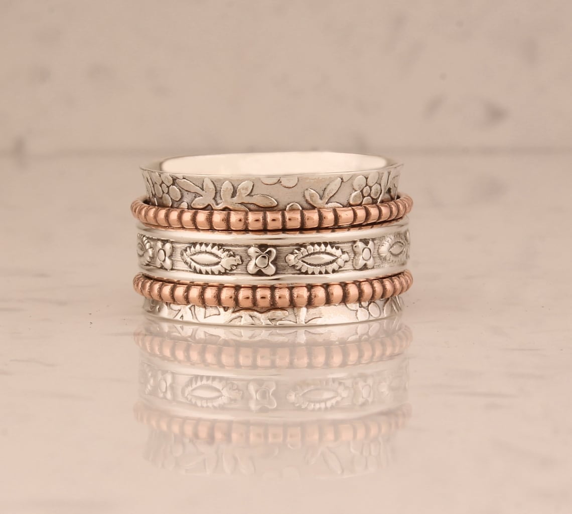 SS DESIGNS Handmade Two-Tone Sterling Silver Spinner Ring – 925 Silver ...