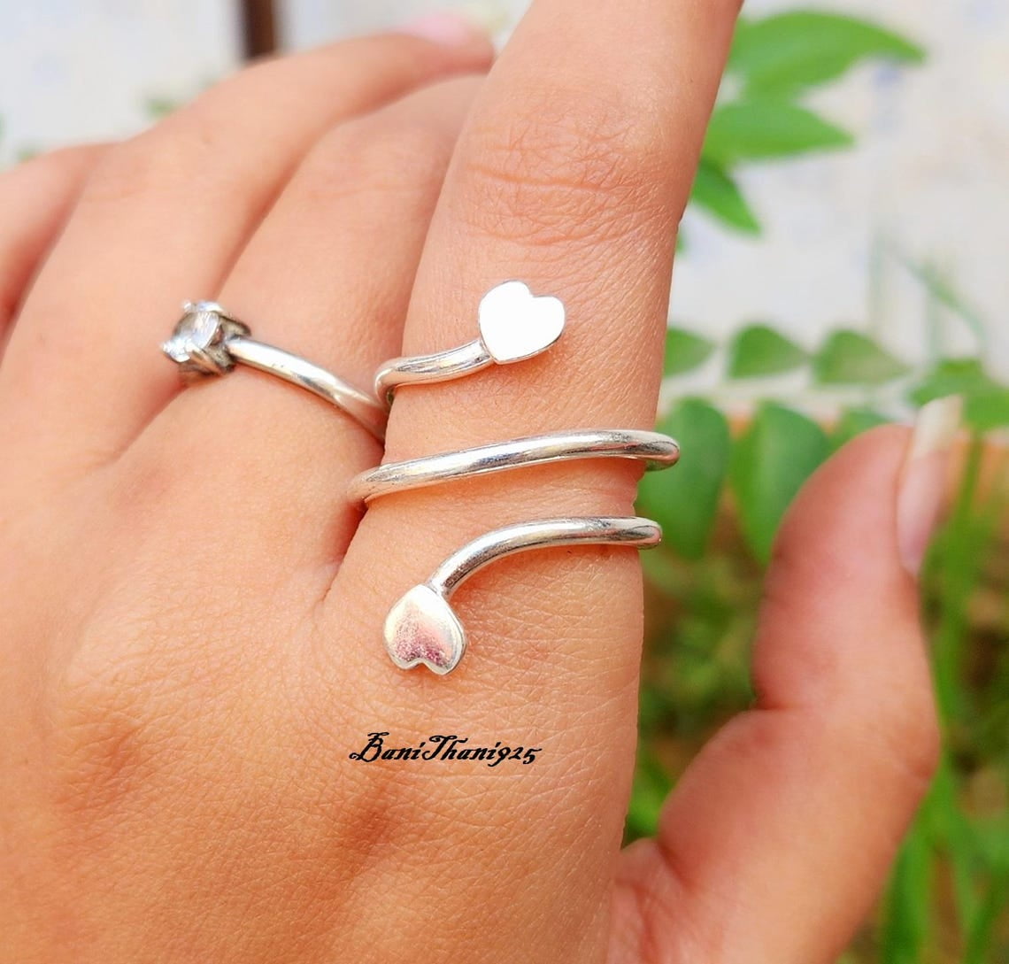 SS DESIGNS Heart Shape Adjustable Solid 925 Sterling Silver Band ...