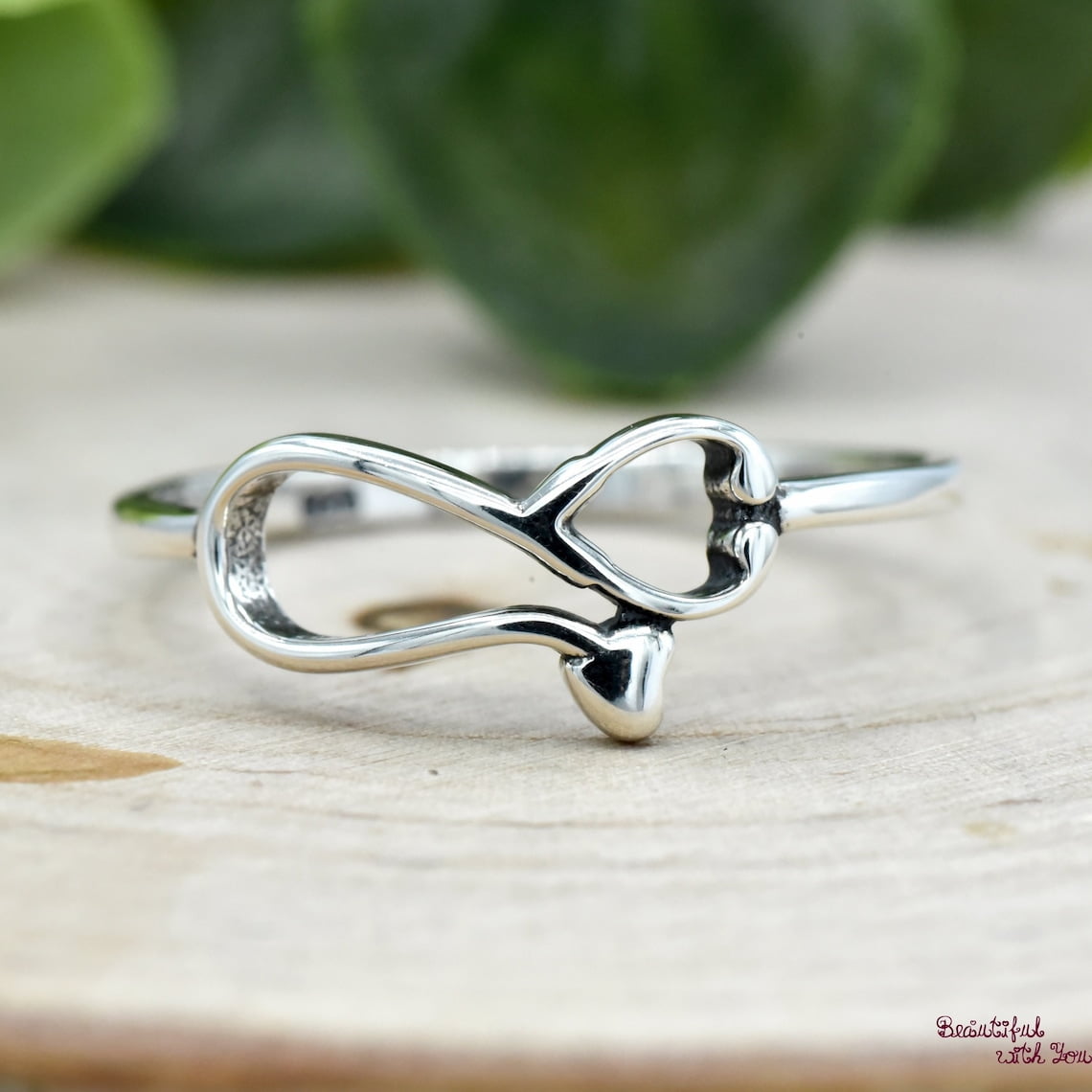 SS DESIGNS Infinity Heart End Stethoscope Ring, Solid 925 Sterling Silver Stethoscope Ring ...