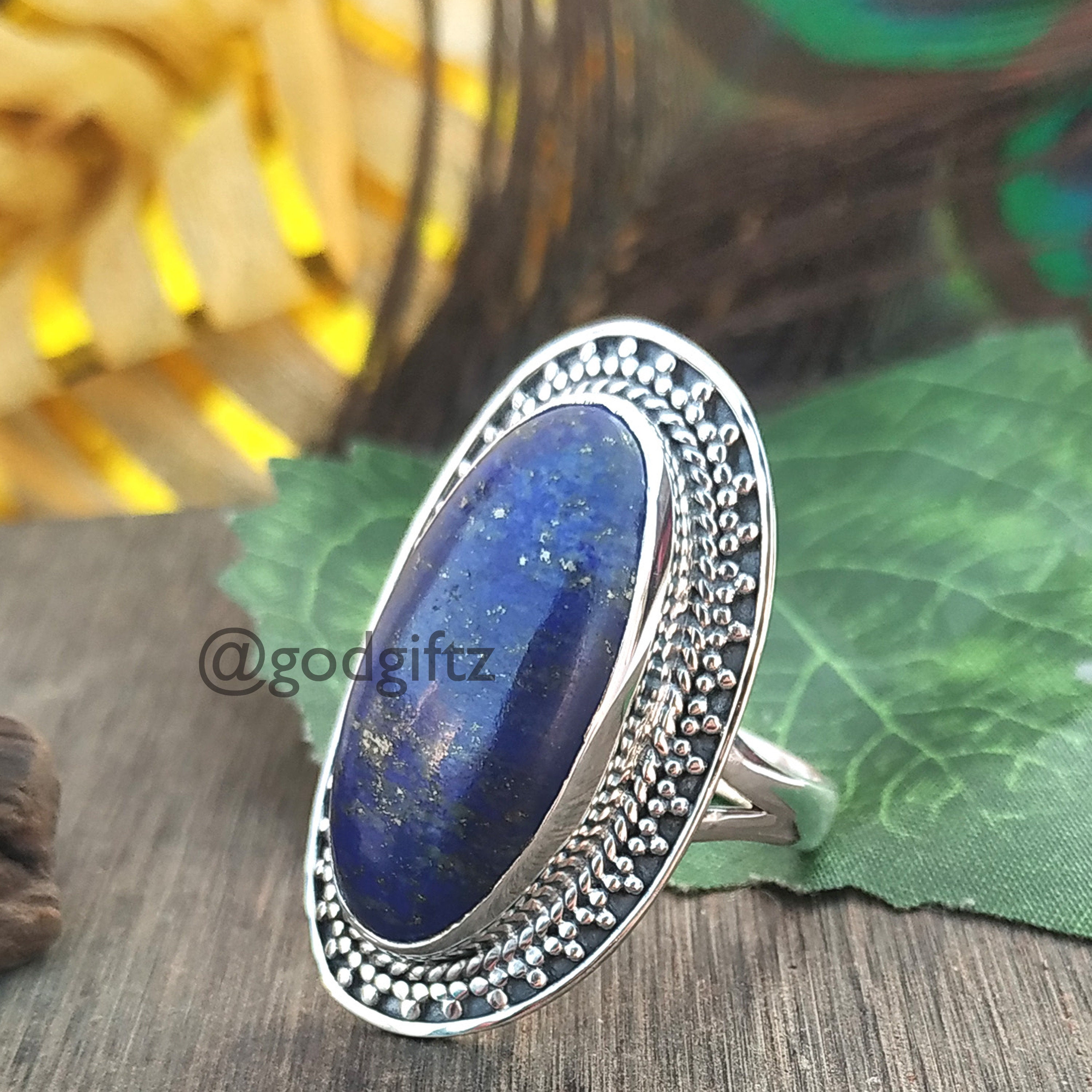 SS DESIGNS Lapis Lazuli Ring | 925 Sterling Silver Big Oval Lapis Full ...