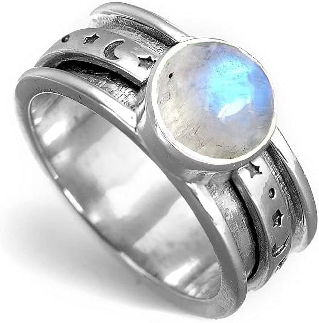 SS DESIGNS Moonstone Moon and Star Spinner Fidget Ring for Women 925 ...